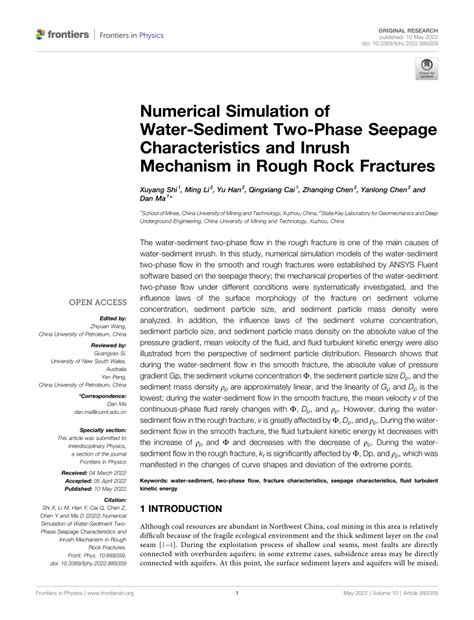 Pdf Numerical Simulation Of Water Sediment Two Phase Seepage