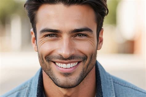 Close Up On Handsome Man Smiling Premium Ai Generated Image