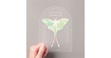 Watercolor Luna Moth Wedding Acrylic Invitations Zazzle