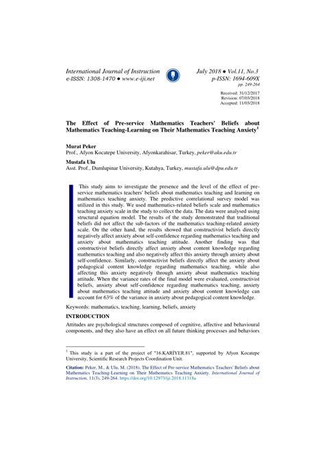 Pdf The Effect Of Pre Service Mathematics Teachers Beliefs About