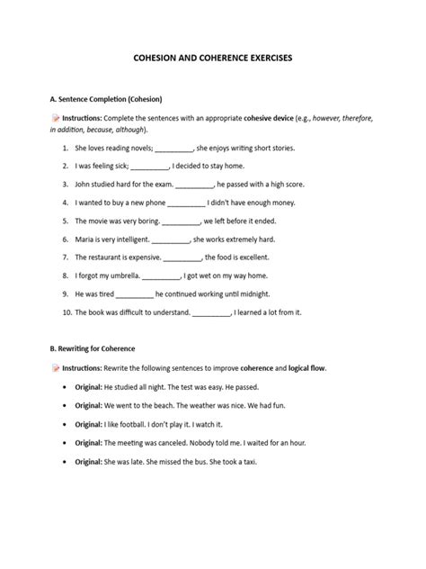 Cohesion And Coherence Exercises Pdf