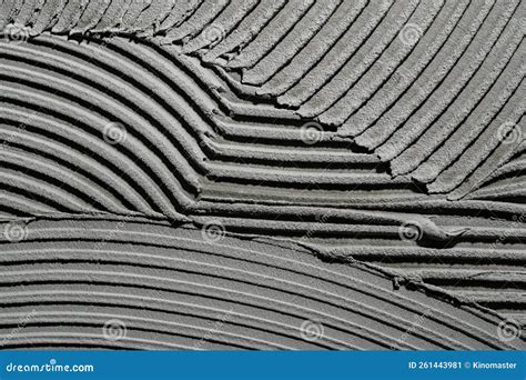Gray Wall Glue Plaster Comb Surface Prepared For Tiling Tile Adhesive