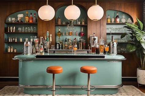 Premium Photo Retroinspired Bar Area With A Retro Cocktail Bar And Vintage Barware