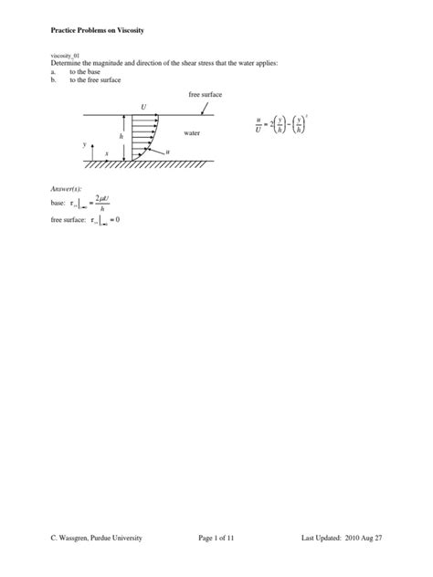 U Y H Y U U Practice Problems On Viscosity Pdf Viscosity Shear