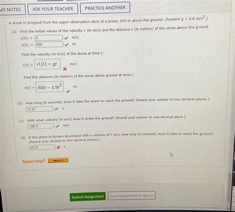 Solved Stone Is Dropped From The Upper Observation Deck Of A