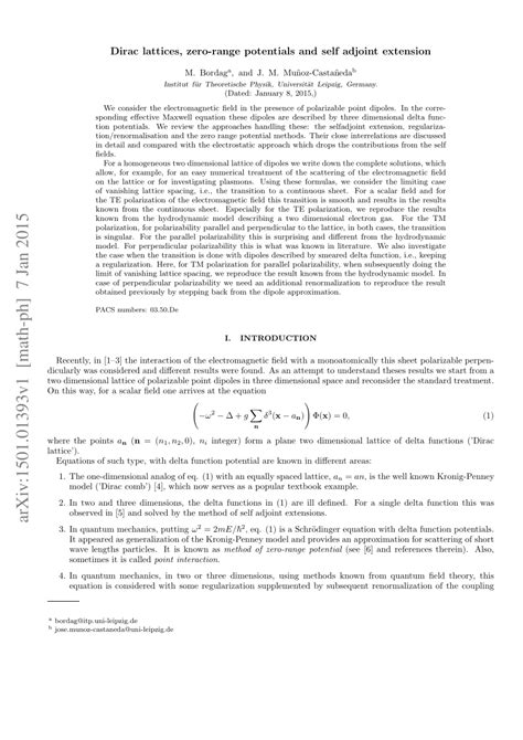 Pdf Dirac Lattices Zero Range Potentials And Self Adjoint Extension