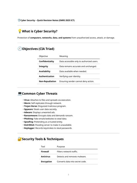 Cyber Safety Quick Revision Notes Pdf Security Computer Security