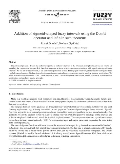 Pdf Addition Of Sigmoid Shaped Fuzzy Intervals Using The Dombi Operator And Infinite Sum Theorems