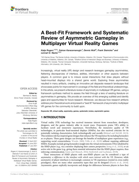 Pdf A Best Fit Framework And Systematic Review Of Asymmetric Gameplay In Multiplayer Virtual