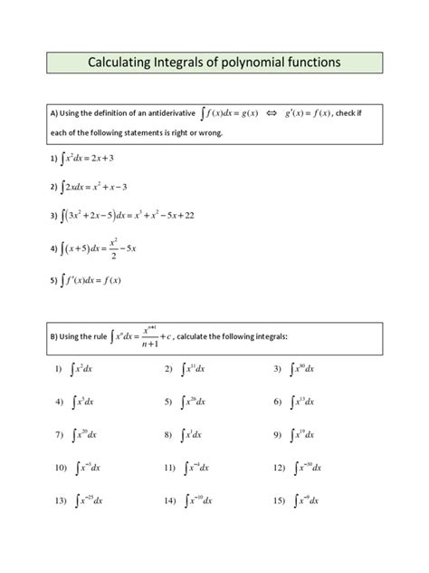 Calculating Integrals Of Polynomial Functions Pdf Integral