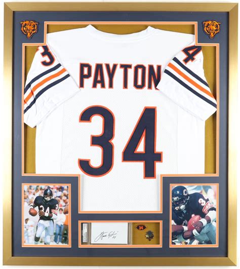Walter Payton Signed Bears Custom Framed Cut Display With Jersey And 2 Pins Psa Pristine Auction