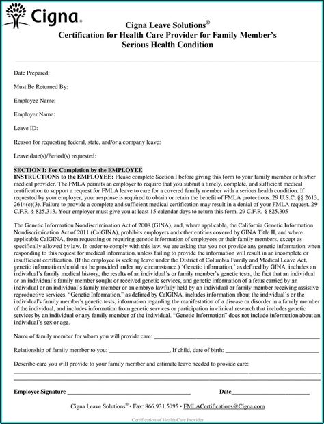 Cigna Intermittent Fmla Forms Form Resume Examples Gq96zgp9or