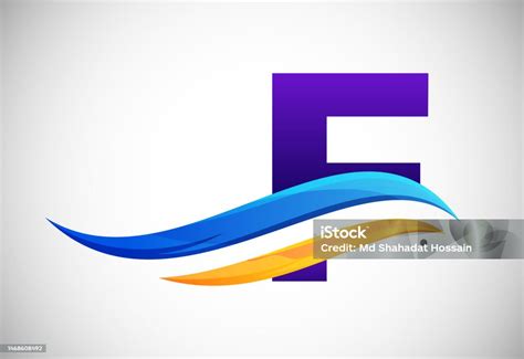 Alfabet F Awal Dengan Desain Simbol Swoosh Atau Gelombang Laut Simbol Alfabet Grafis Untuk