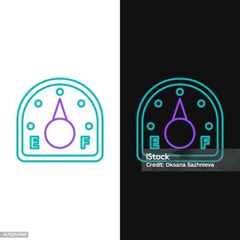 흰색과 검은색 배경에 격리된 라인 모터 가스 게이지 아이콘입니다 빈 연료 미터 전체 탱크 표시 다채로운 개요 개념 벡터 가격표에