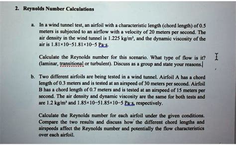 Reynolds Number Calculations A In A Wind Tunnel Test An Airfoil With A Characteristic Length