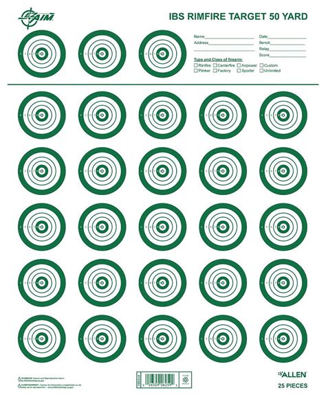 Ez Aim 15582 Official Ibs Rimfire Target Non Adhesive Whitegreen 25