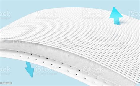 3d 흡수성 패드 화살표 환기 쇼와 합성 섬유 머리카락 지원 냉각 개념 3d 렌더링 그림 매트리스에 대한 스톡 사진 및 기타