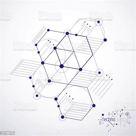 공학 기술 벡터 벽지 육각형 원형 및 라인으로 만든 현대 기하학적 구성 서식 파일 및 레이아웃으로 사용할 수 있습니다 추상적인 기술 배경입니다 건축물에 대한 스톡 벡터 아트