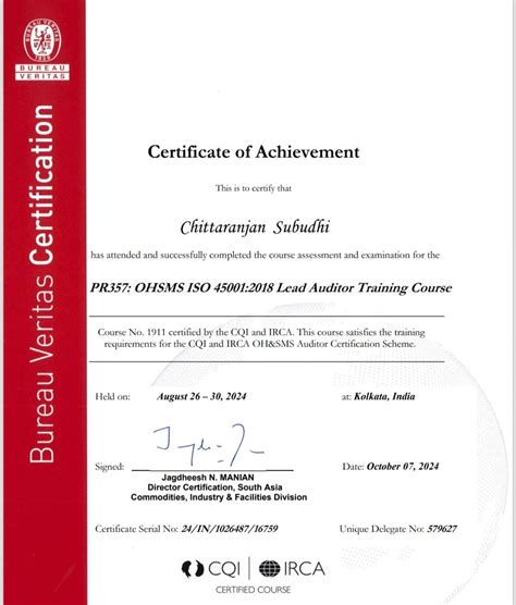 chittaranjan subudhi on linkedin happy to share i have completed 45001 la training course