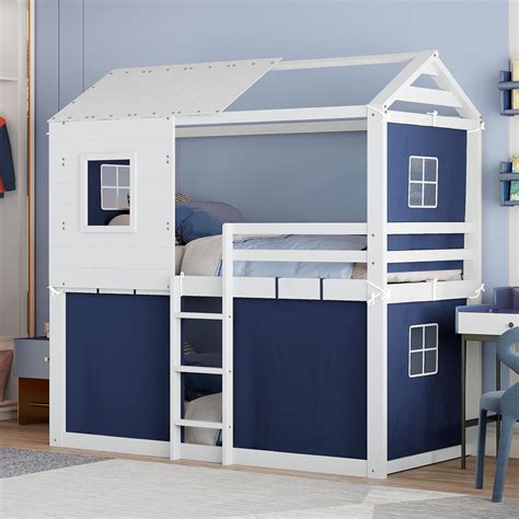 Latitude Run® Twin House Bunk Bed With Tent And Play Space Design Wayfair