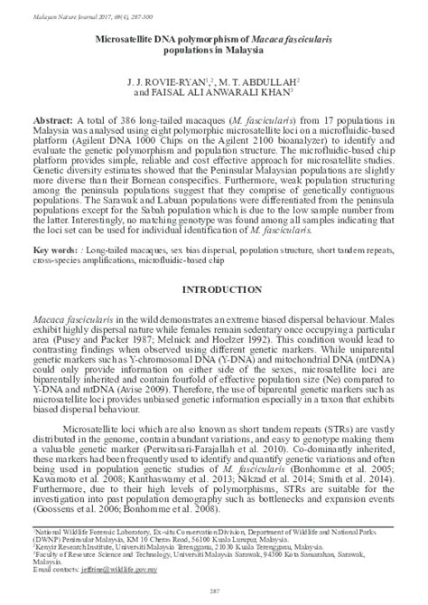 Pdf Microsatellite Dna Polymorphism Of Macaca Fascicularis