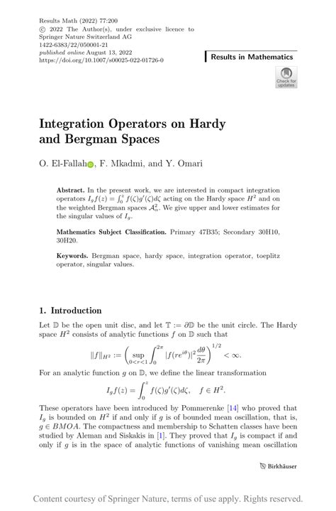 Integration Operators On Hardy And Bergman Spaces Request Pdf