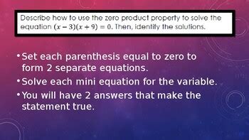 Solving Equations With Zero Product Property Topic Section TPT