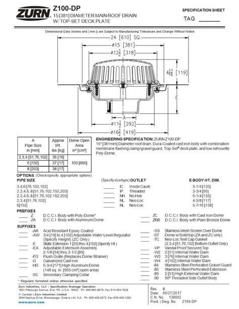 Zurn Z100 Roof Drain 15 Bowl Custom Roof Drain Pans Co
