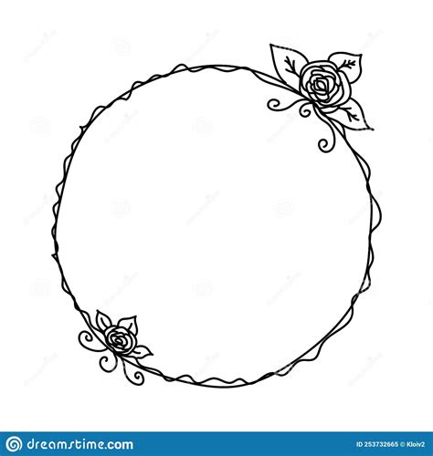 Doodle Simple Circle Frame With Elegant Leaves Twig And Floral Element
