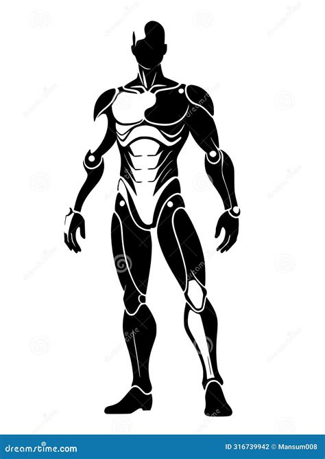 Silhouette Of A Man In The Suit Of The Robot Stock Illustration