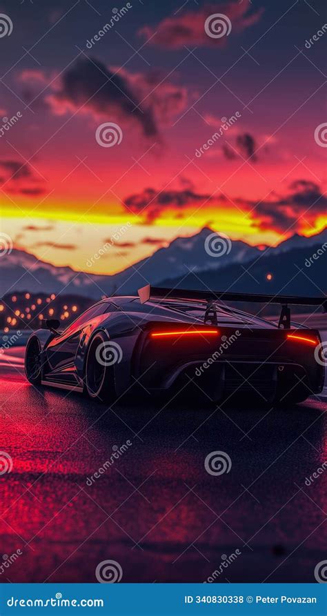 Stunning Supercar Against A Dramatic Sunset Backdrop Stock Illustration