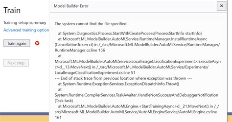 When Train Time Model Builder Getting Error Issue Dotnet Machinelearning Modelbuilder