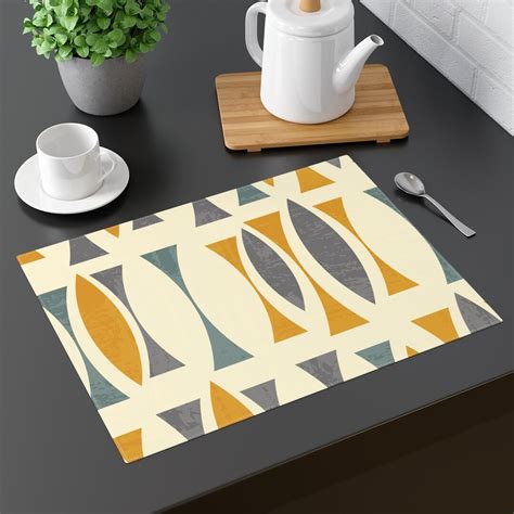 Mid Century Modern Placemat Mustard Gray Retro Placemat Geometric
