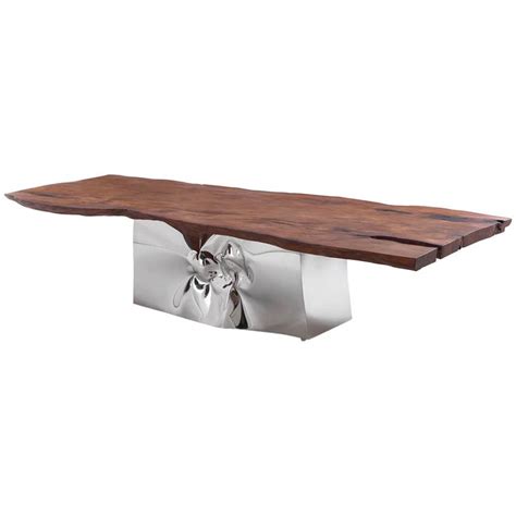 Dining Table Laguna Top In Kauri Wood Sculptured Base In Forged Steel