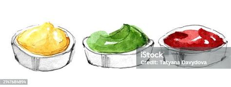 토마토 과카몰리 치즈 소스를 곁들인 화이트 그레이비 보트 3개 세트 건강한 생활방식에 대한 스톡 벡터 아트 및 기타 이미지