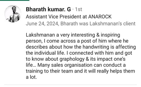 lakshmanan v on linkedin wow testimony from bharath kumar g 🙏