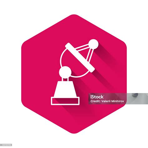 긴 그림자 배경으로 격리 된 화이트 위성 접시 아이콘 라디오 안테나 천문학 및 우주 연구 핑크 육각형 버튼 벡터 0명에 대한 스톡 벡터 아트 및 기타 이미지 Istock