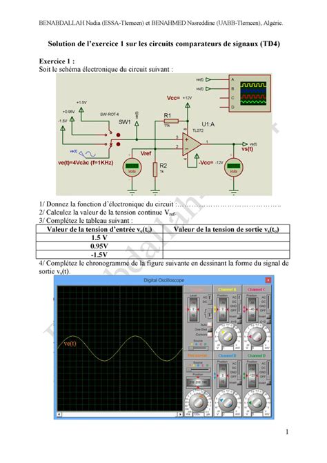 Pdf Electronique Analogique Solution De Lexercice 1 Sur Les Circuits Comparateurs De