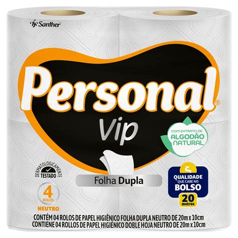 Papel Higiênico Folha Dupla Neutro Personal Vip 20m Pacote 4 Unidades