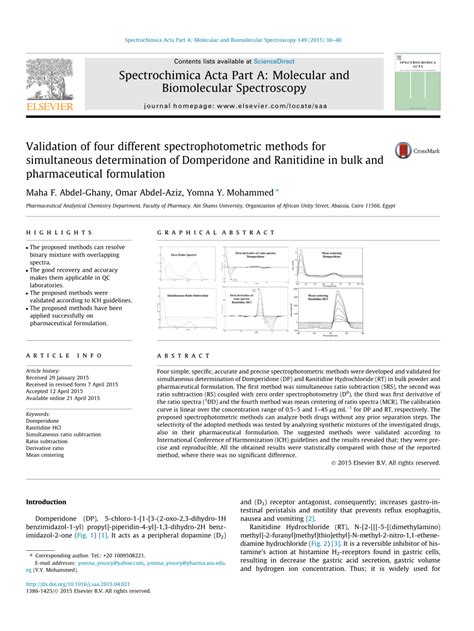 Pdf Validation Of Four Different Spectrophotometric Methods For Simultaneous Determination Of