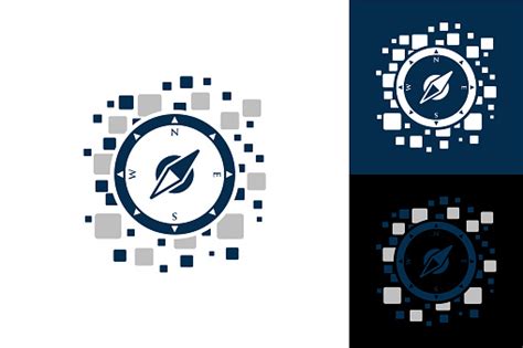 픽셀 디지털 나침반 로고 템플릿 디자인 벡터 엠블럼 디자인 개념 창조적 인 기호 아이콘 건축에 대한 스톡 벡터 아트 및 기타