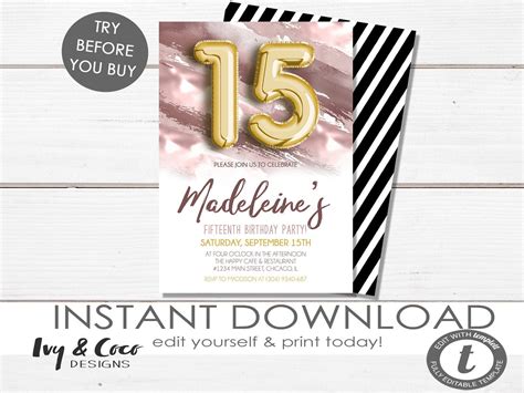 15th Birthday Invitation Templates Free