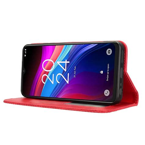 For Tcl Magnetic Buckle Retro Texture Leather Phone Case Red Alexnld Com