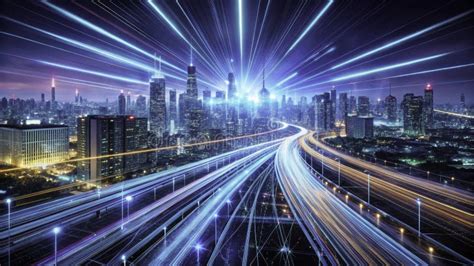 A Futuristic Cityscape Emerges From Abstract Data Streams A Glowing Dynamic Visualization Of The