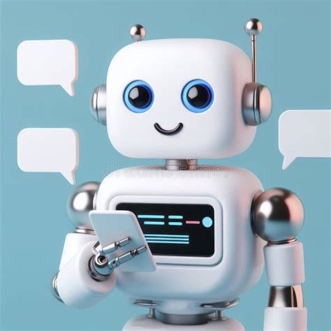3d Rendering Smiling Robot With Mock Up Texts Bubbles And Messages