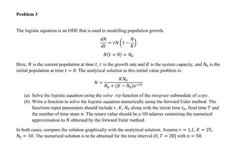Solved Problem 3 The Logistic Equation Is An Ode That Is