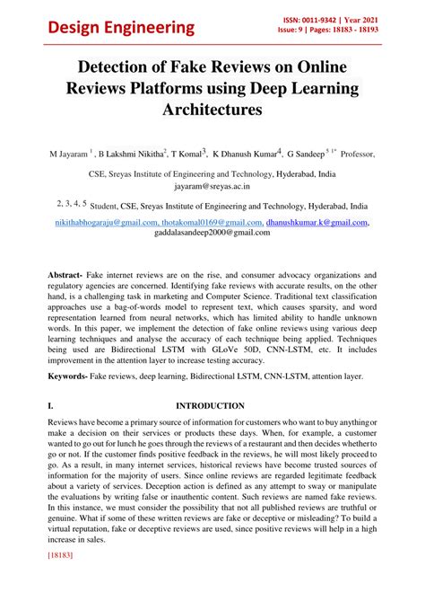 Pdf Design Engineering Detection Of Fake Reviews On Online Reviews Platforms Using Deep