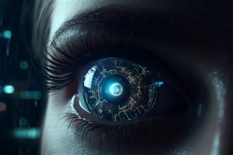 Premium Ai Image Close Up Of Female Eye With Digital Circuit Concept