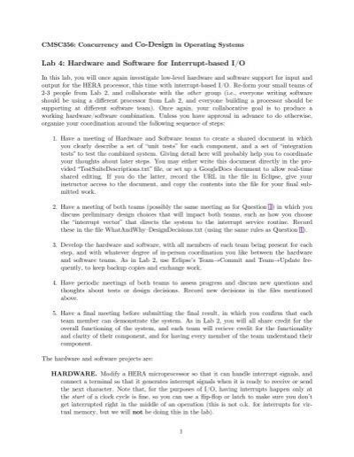Lab 4 Hardware And Software For Interrupt Based Io