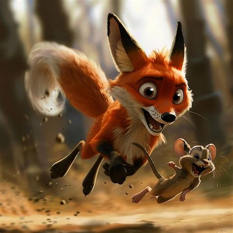 Premium Photo Cartoon Fox And Mouse Flying In The Air With Trees In